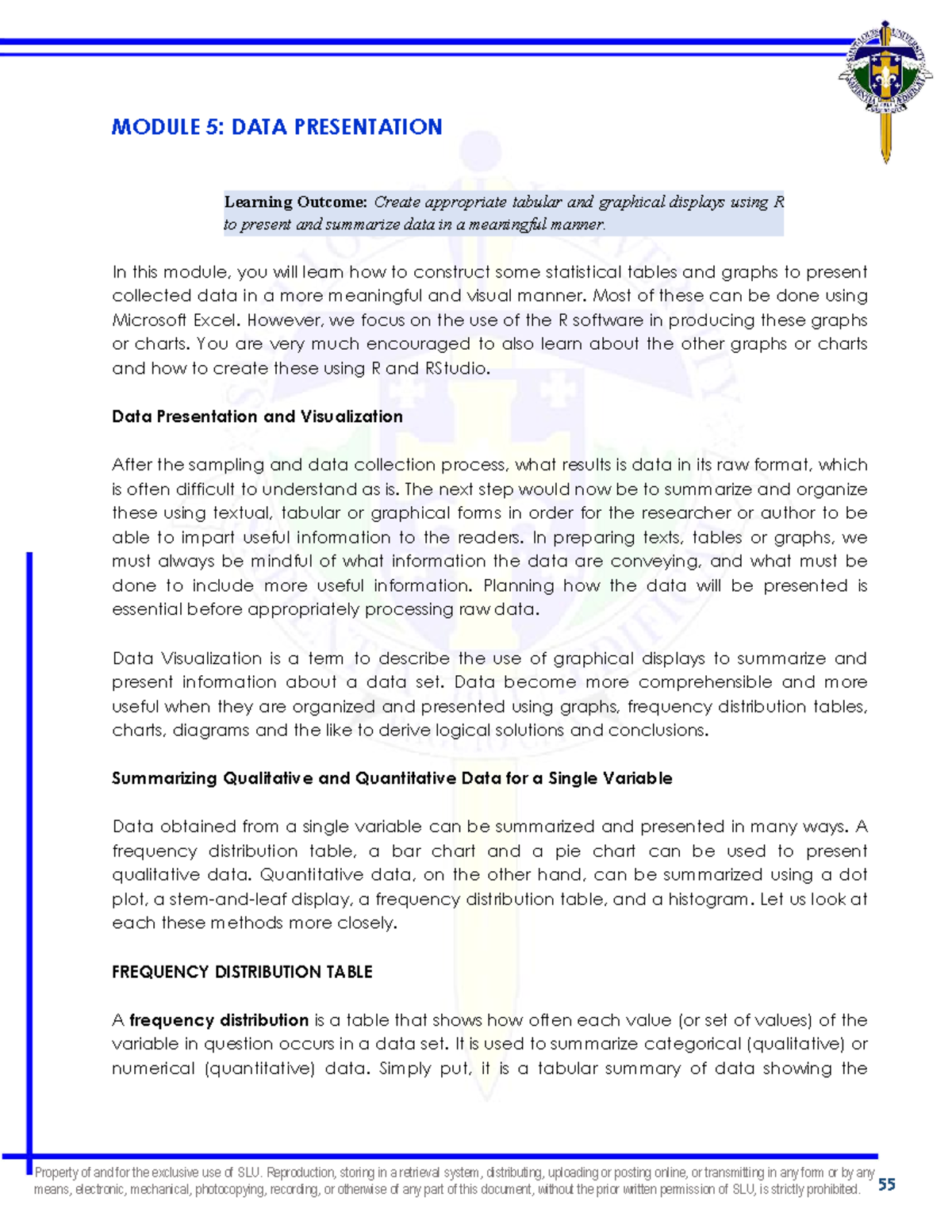 Module 5 stats - Property of and for the exclusive use of SLU ...
