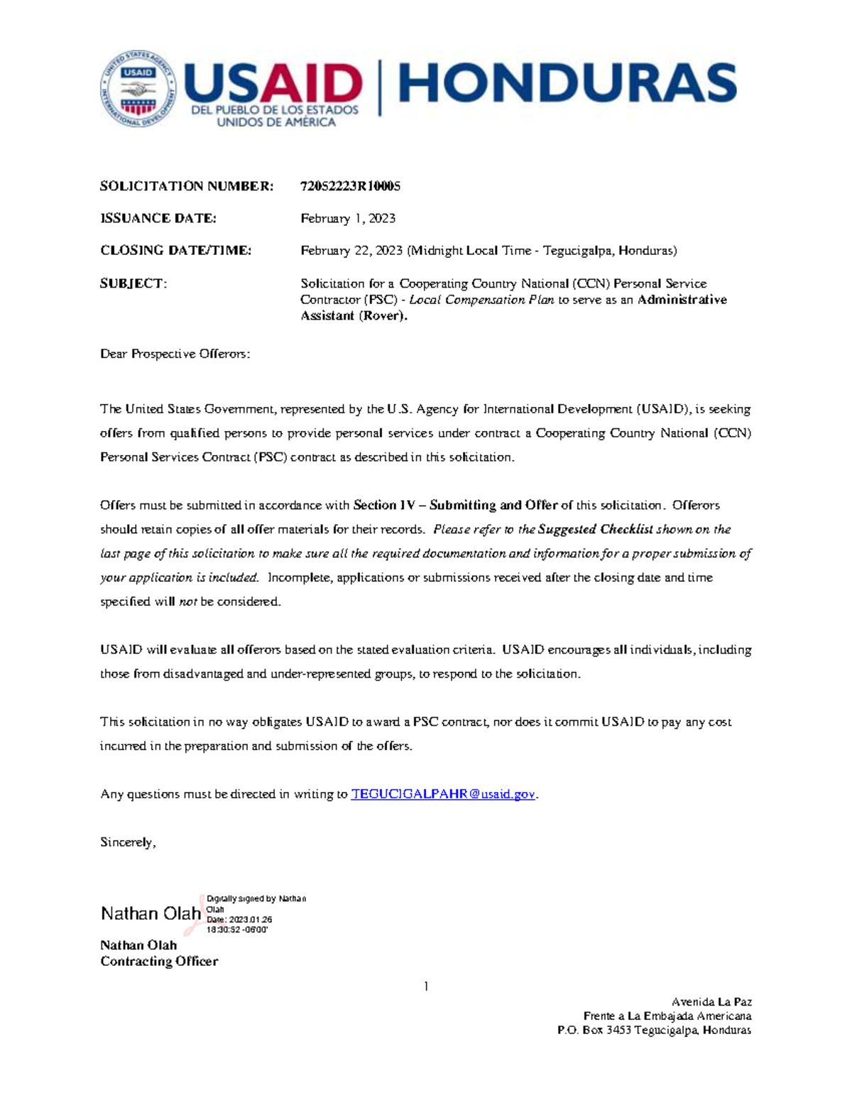 SOL No. 72052223 R10005 Administrative Assistant (Rover) 23 nao - 1 ...