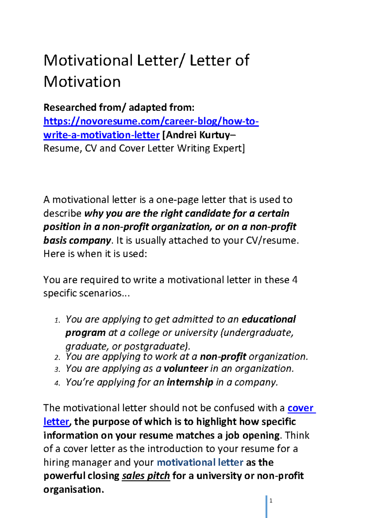 Writing a Motivational Letter - Motivational Letter/ Letter of ...