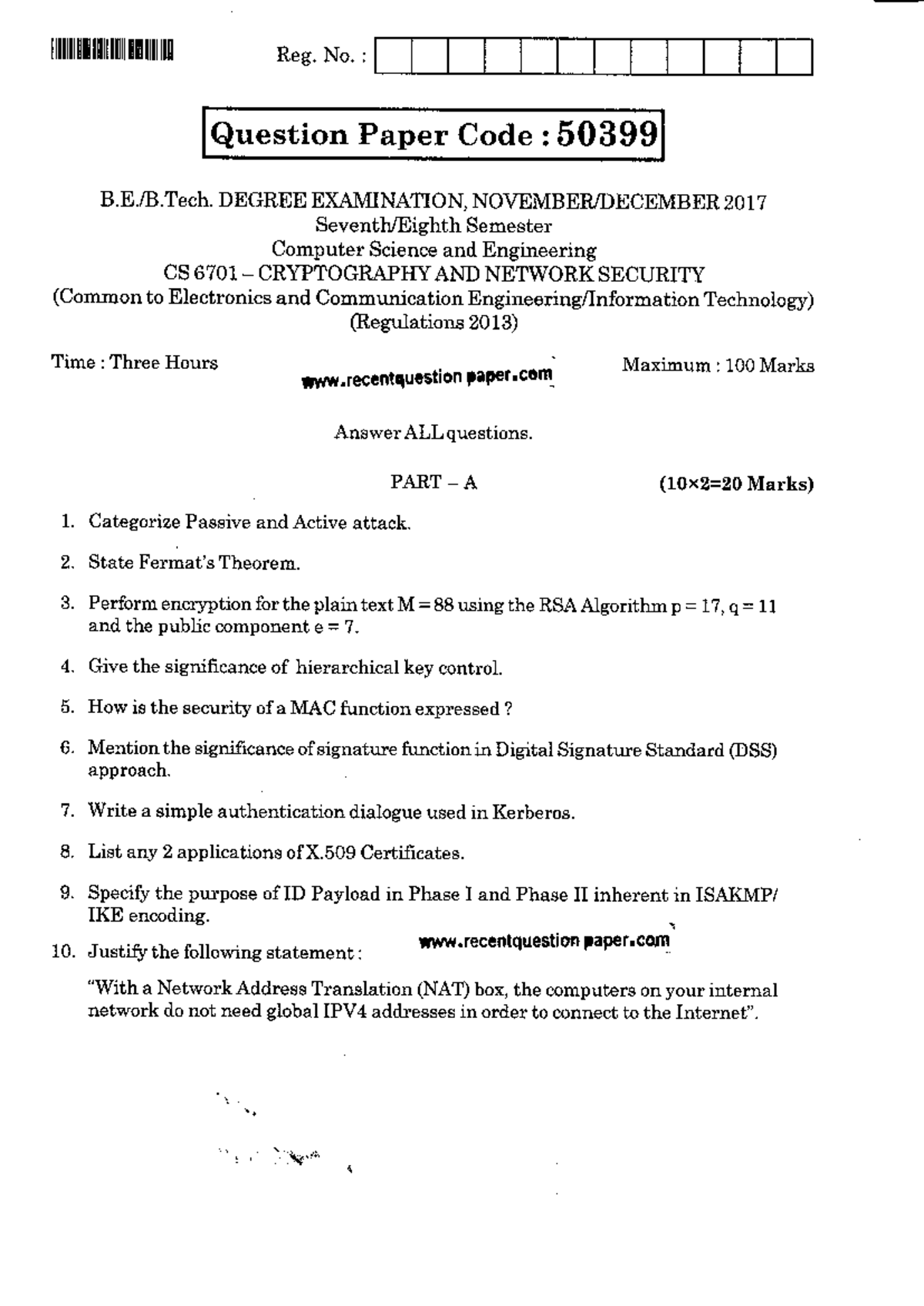 CS6701 Cryptography And Network Security Question Paper nov dec 2017 ... CS6701 Cryptography And Network Security Question Paper nov dec 2017 ...