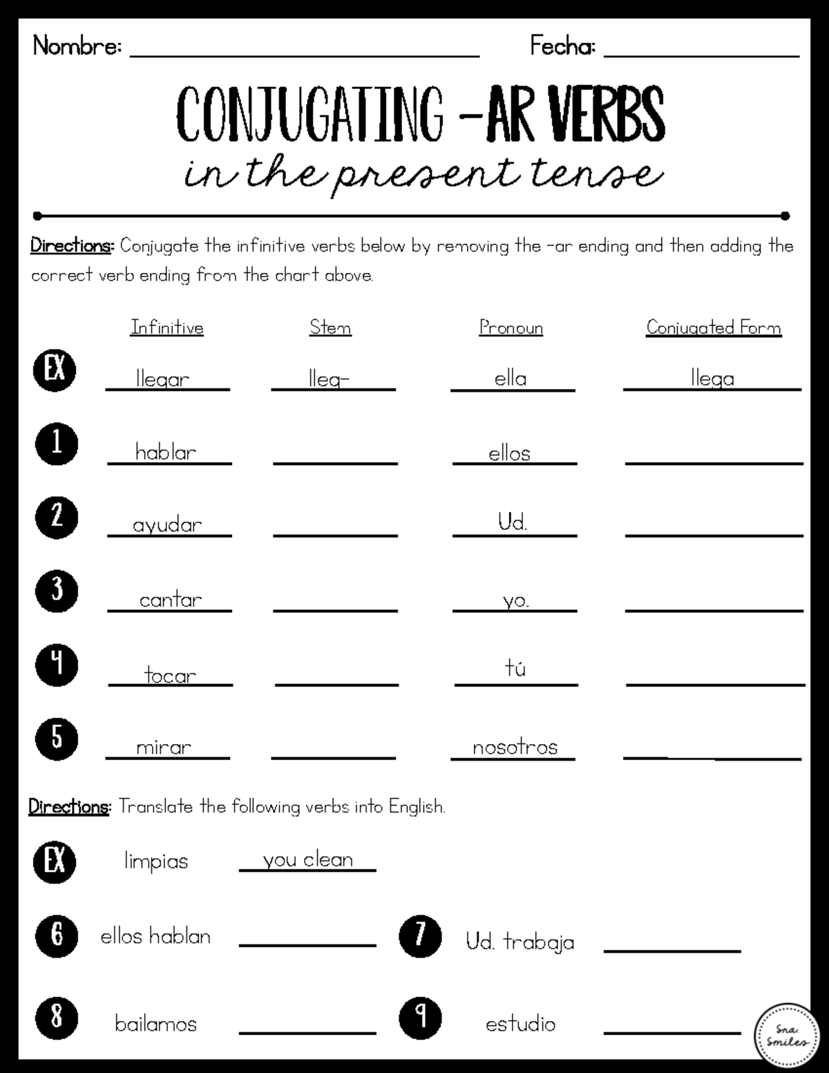Freebieconjugating Present Tense Regularar Verbs Spanish-1 ...