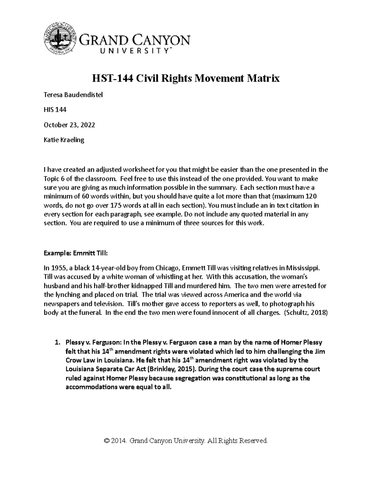 HIS 144 Week 6 Matrix Worksheet - HST-144 Civil Rights Movement Matrix ...