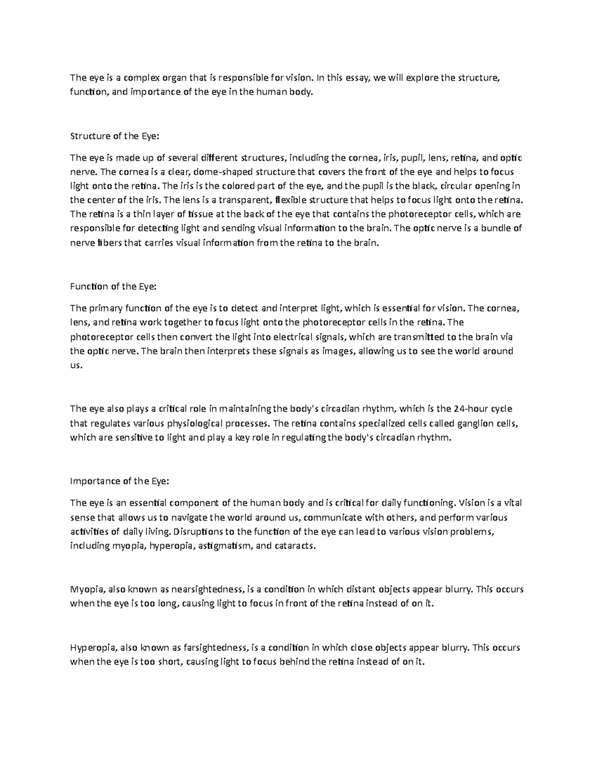 Eye lecture notes - The eye is a complex organ that is responsible for ...