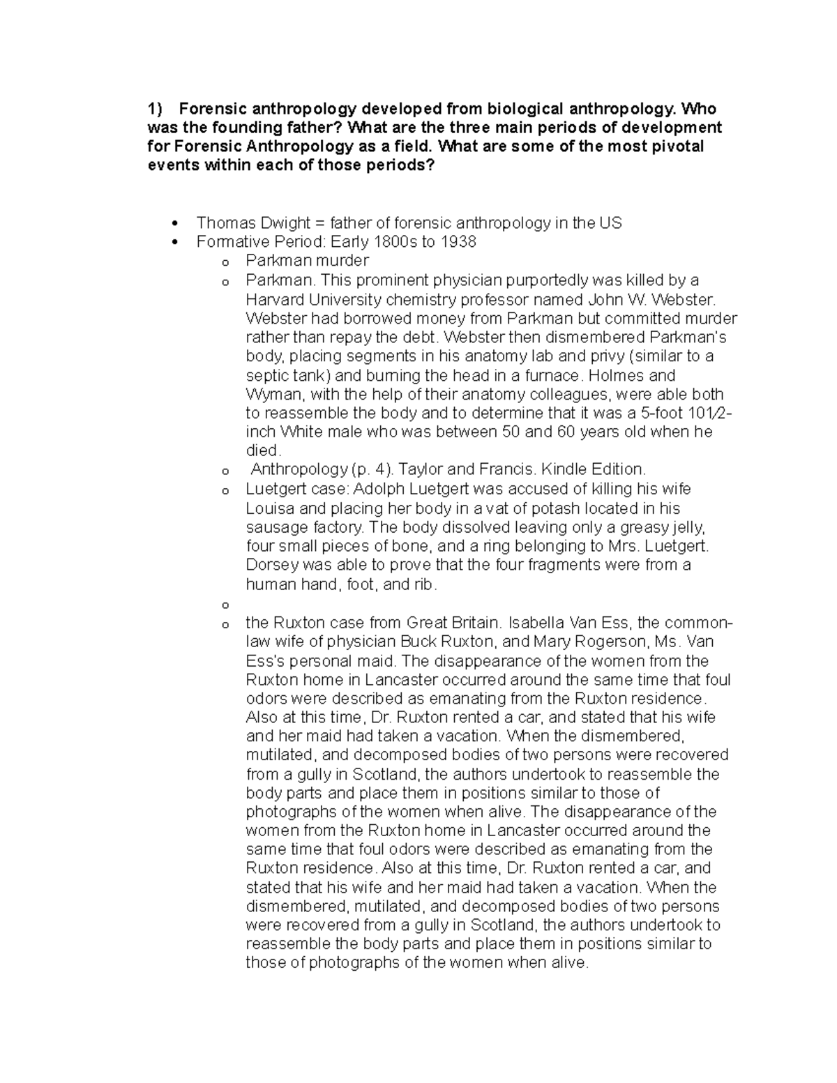 1- forensic anthro chapter 1 - 1) Forensic anthropology developed from ...