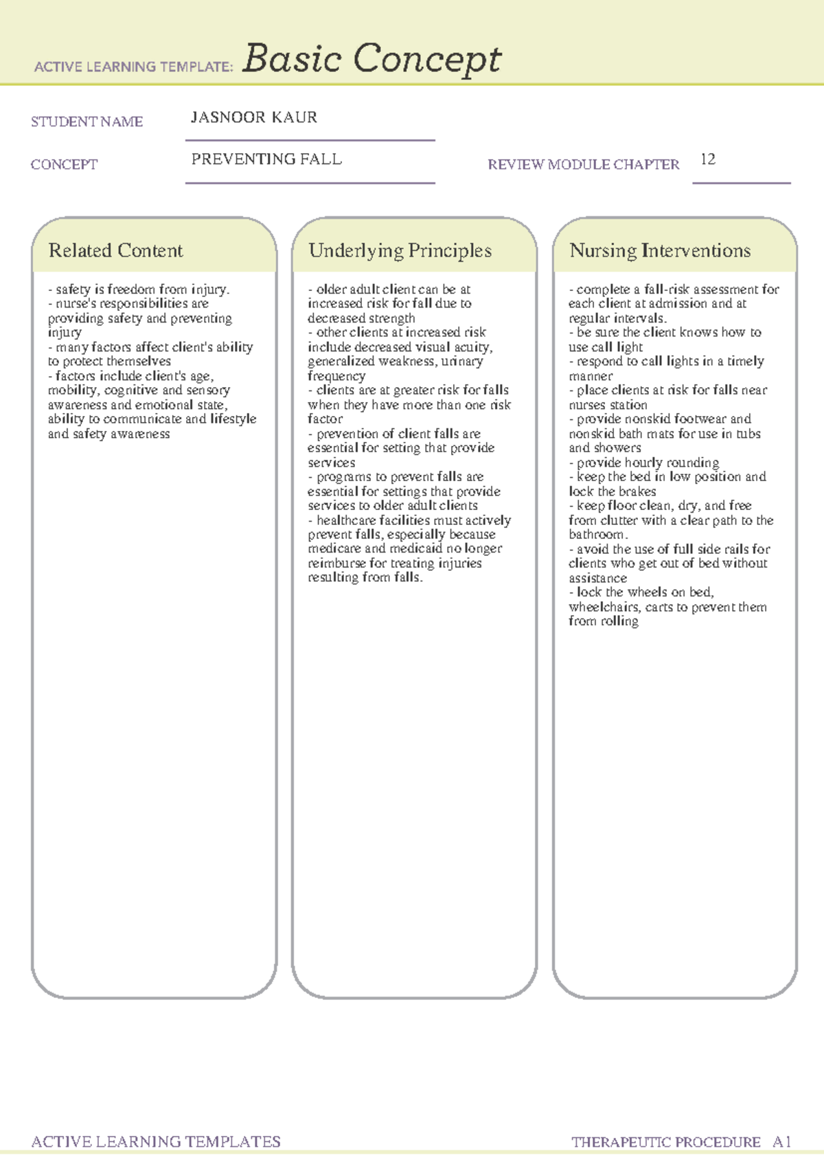 Preventing fall Basic Concept form-3 - STUDENT NAME JASNOOR KAUR ...