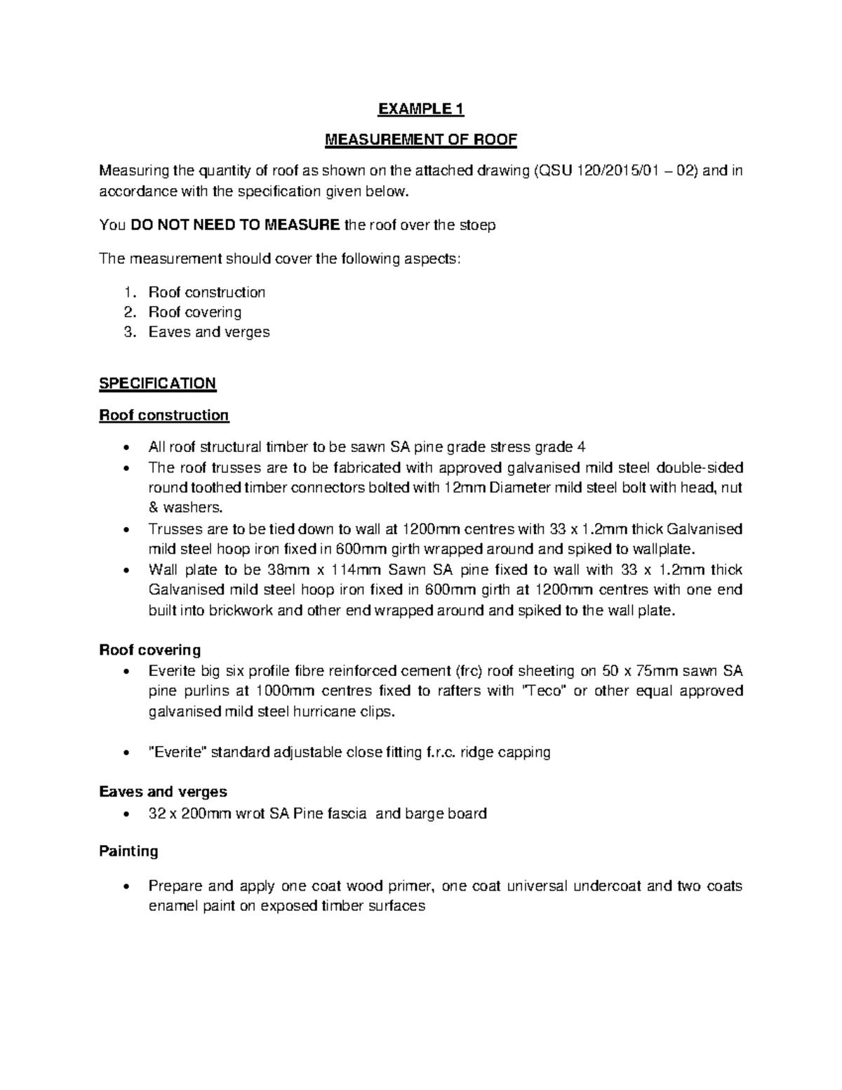 Example 1 - Specs Roofs - Calculations of House to be worked out on dim ...