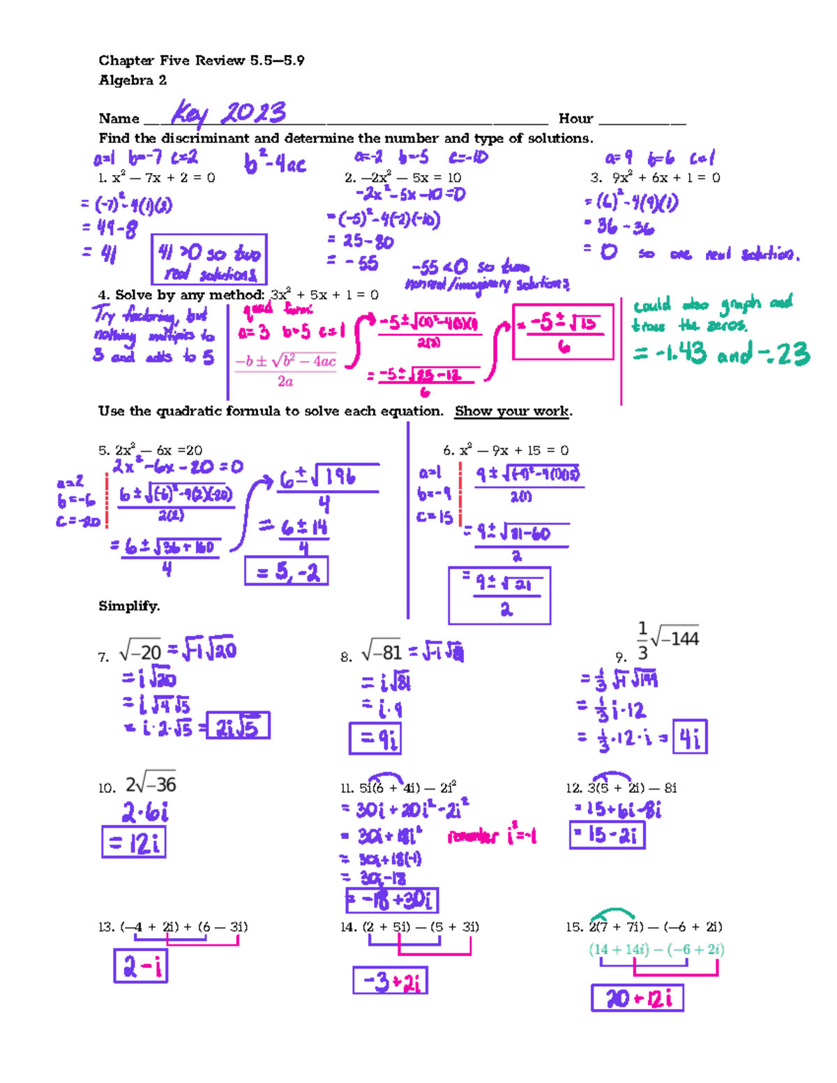 5B Review Key - good - ChapterɇFiveɇReviewɇȎțȎȲȎțȒ Algebraɇȋ - Studocu