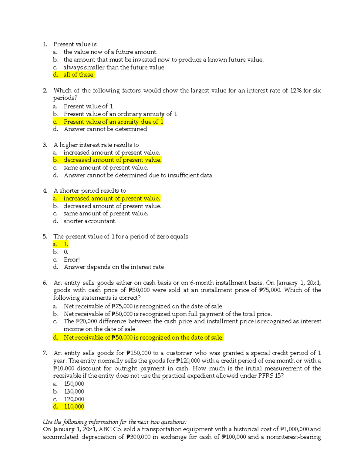 FAR Lecture - Present value is a. the value now of a future amount. b ...