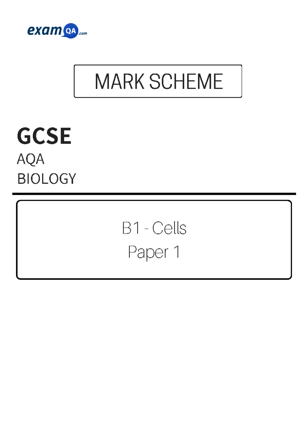 AQA GCSE Biology Biology Topic 2 Organisation 1 MS - GCSE BIOLOGY MARK ...