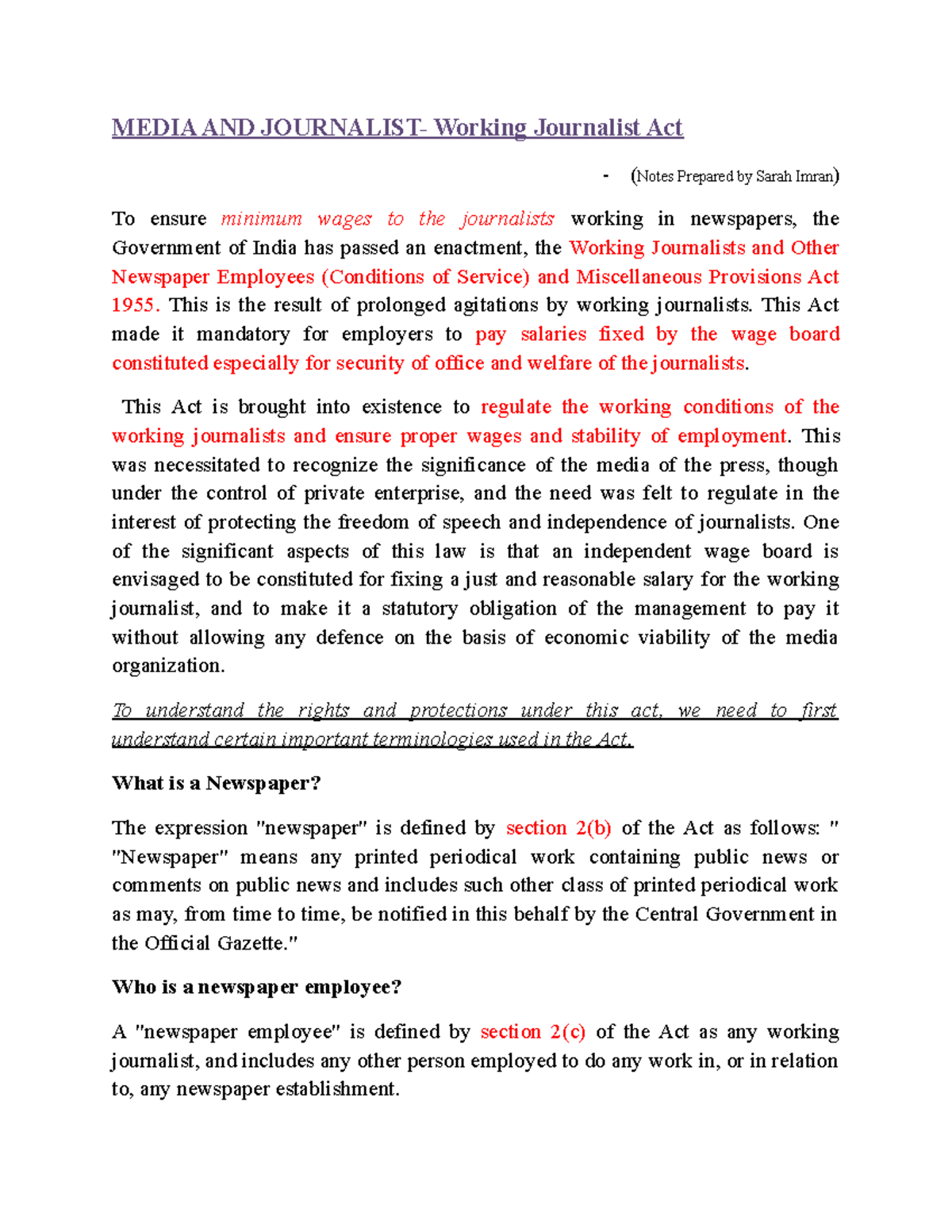 Media AND Journalist notes - MEDIA AND JOURNALIST- Working Journalist ...