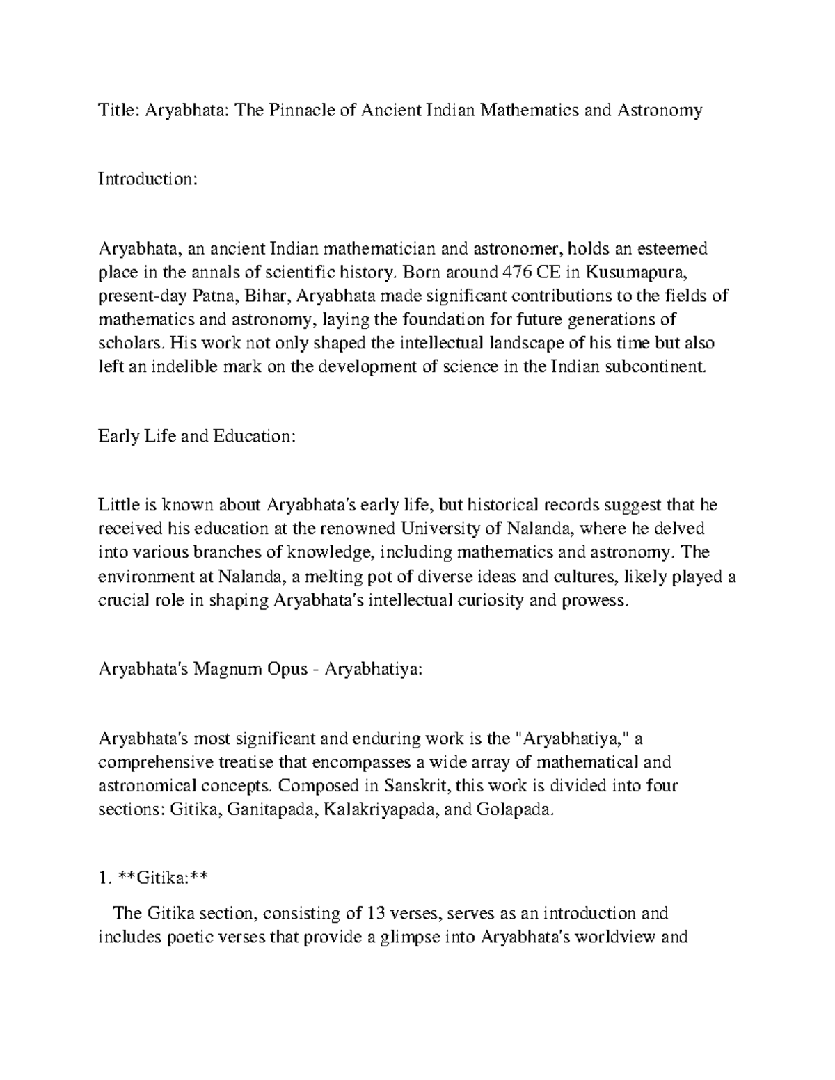 Aryabhatta - ........ - Title: Aryabhata: The Pinnacle of Ancient ...