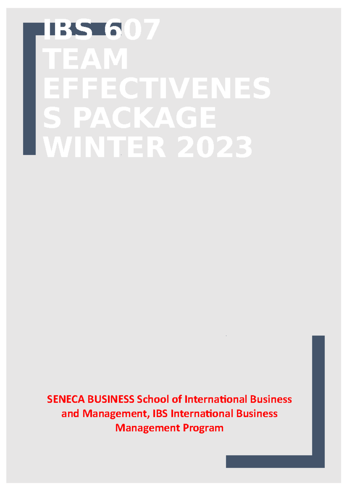 IBS 607 Charter Assignment Final - IBS 607 TEAM EFFECTIVENES S PACKAGE ...