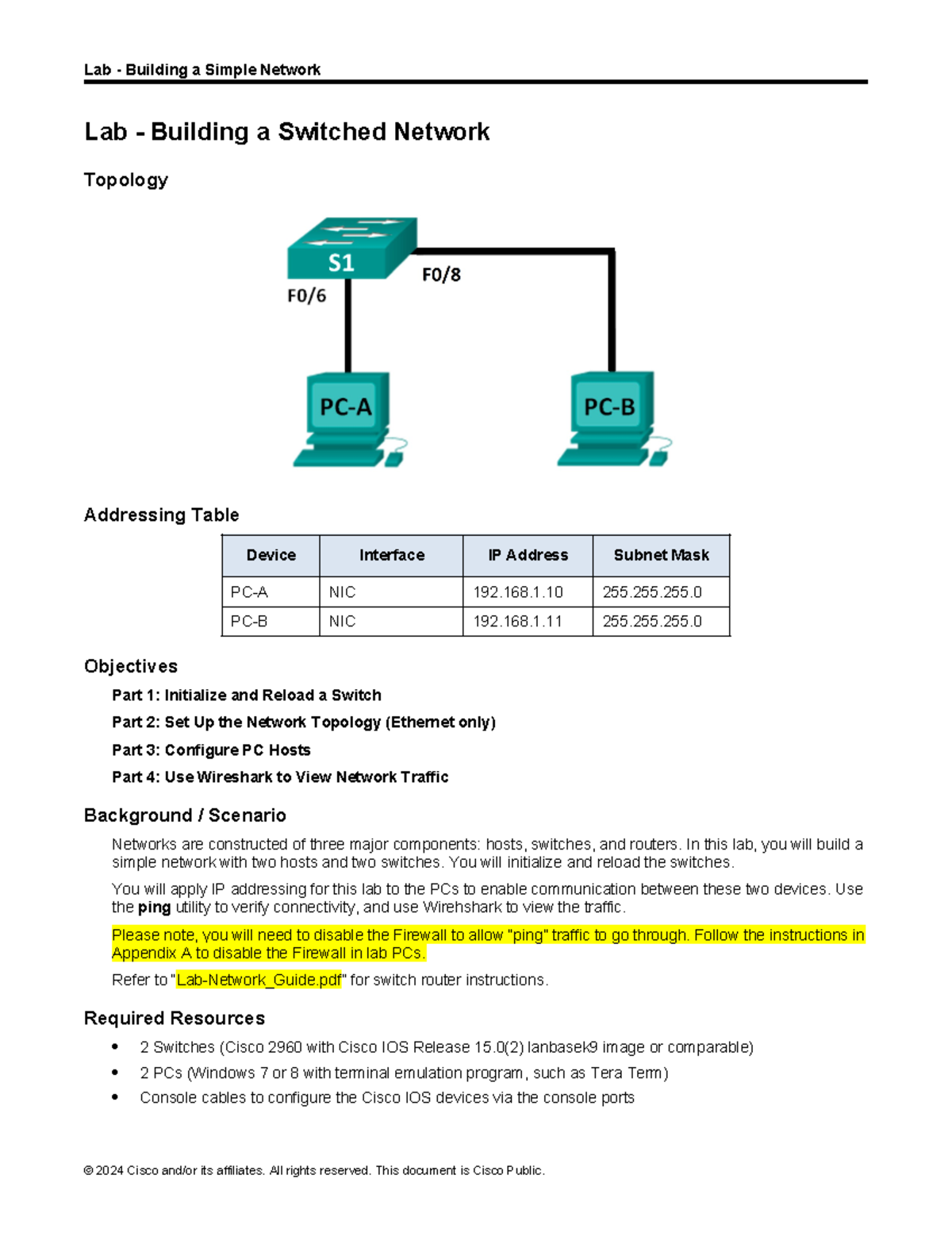 Week9-Lab - Build a Switched Network - Lab - Building a Switched Network Topology Addressing ...