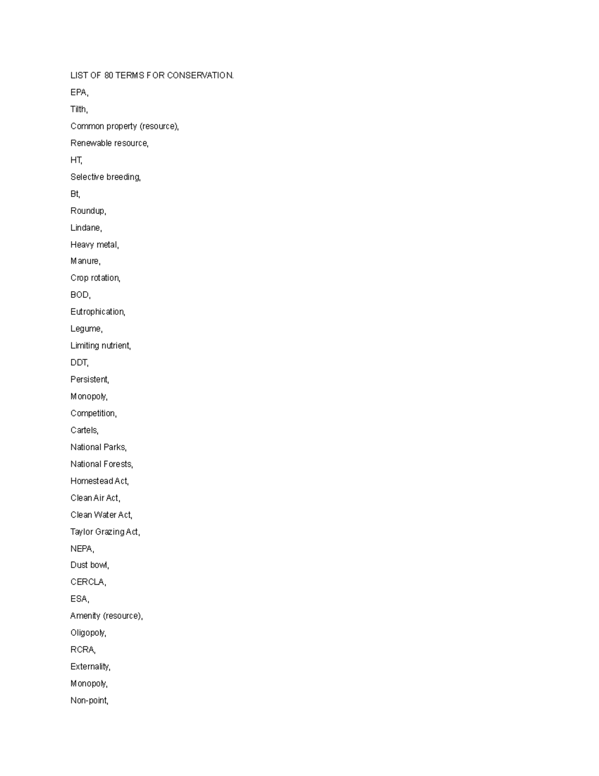 LIST OF 80 Terms FOR Conservation - LIST OF 80 TERMS FOR CONSERVATION ...