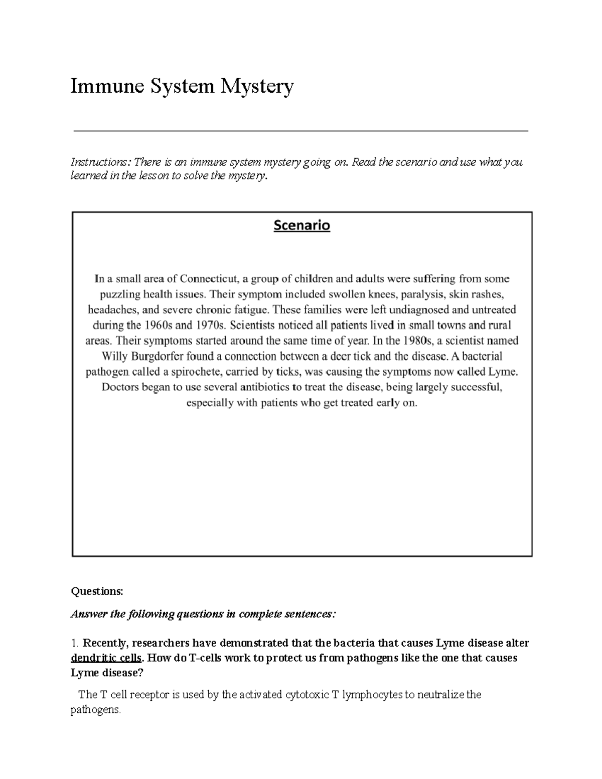 06 08 immune system mystery assignment - Immune System Mystery ...