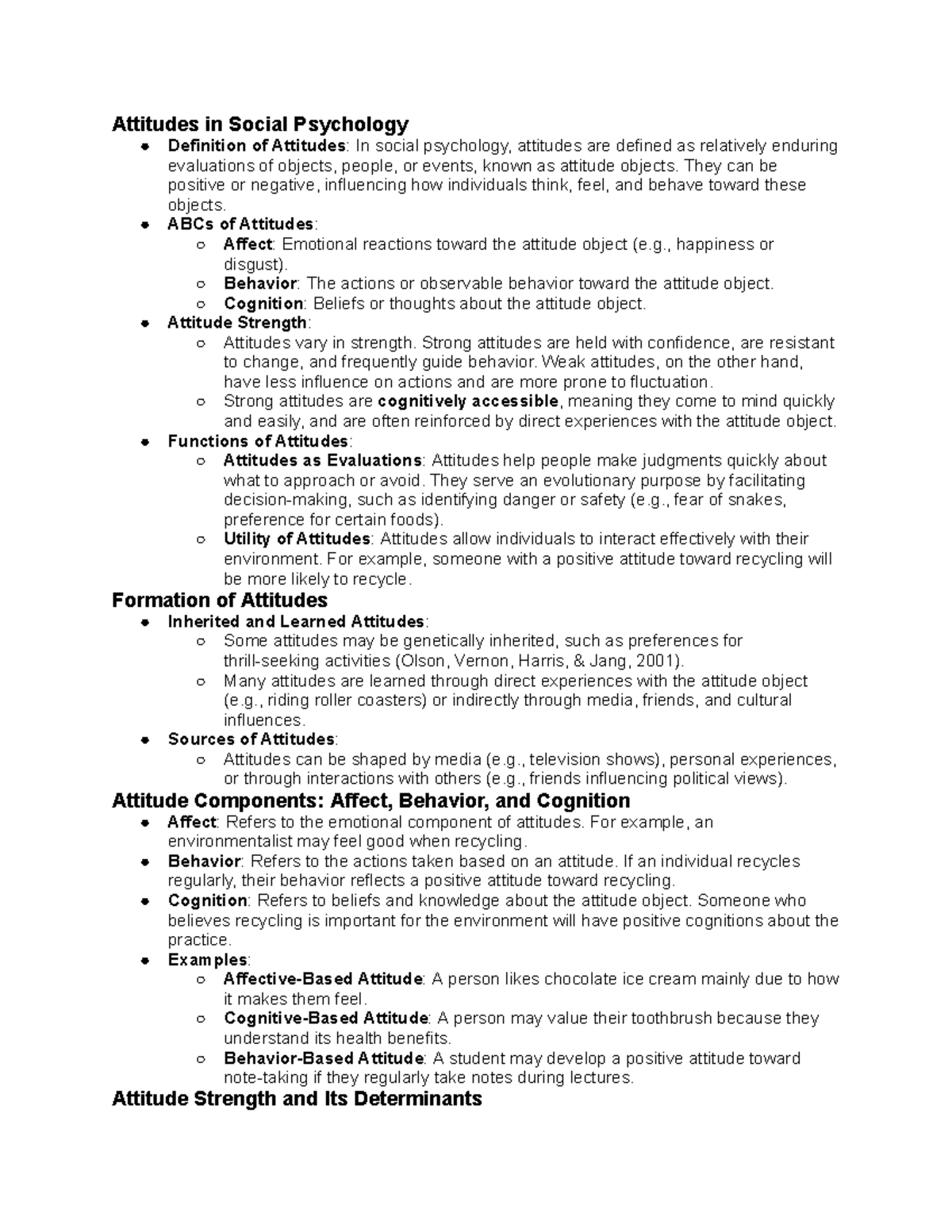 Psyc 260 chapter 4 - class notes - Attitudes in Social Psychology ...