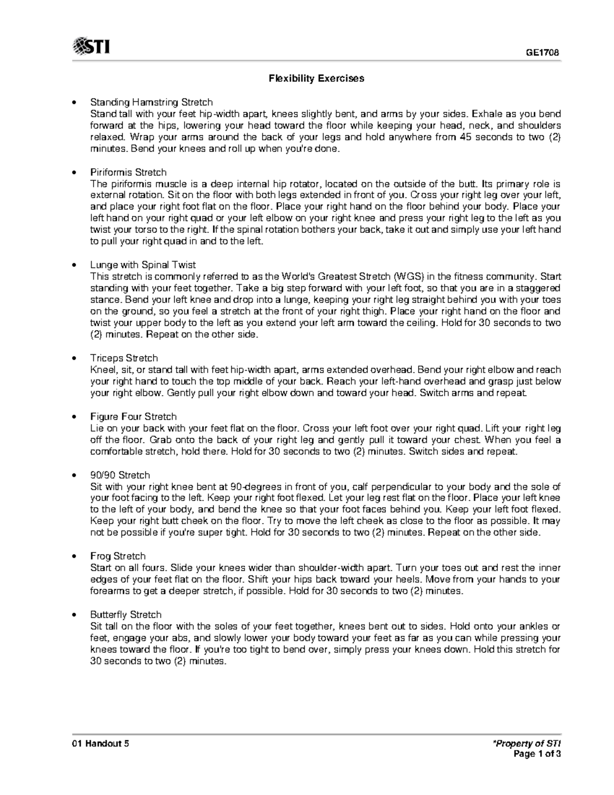 Flexibility Exercises Ge 01 Handout 5 Property Of Sti Page 1 Of 3