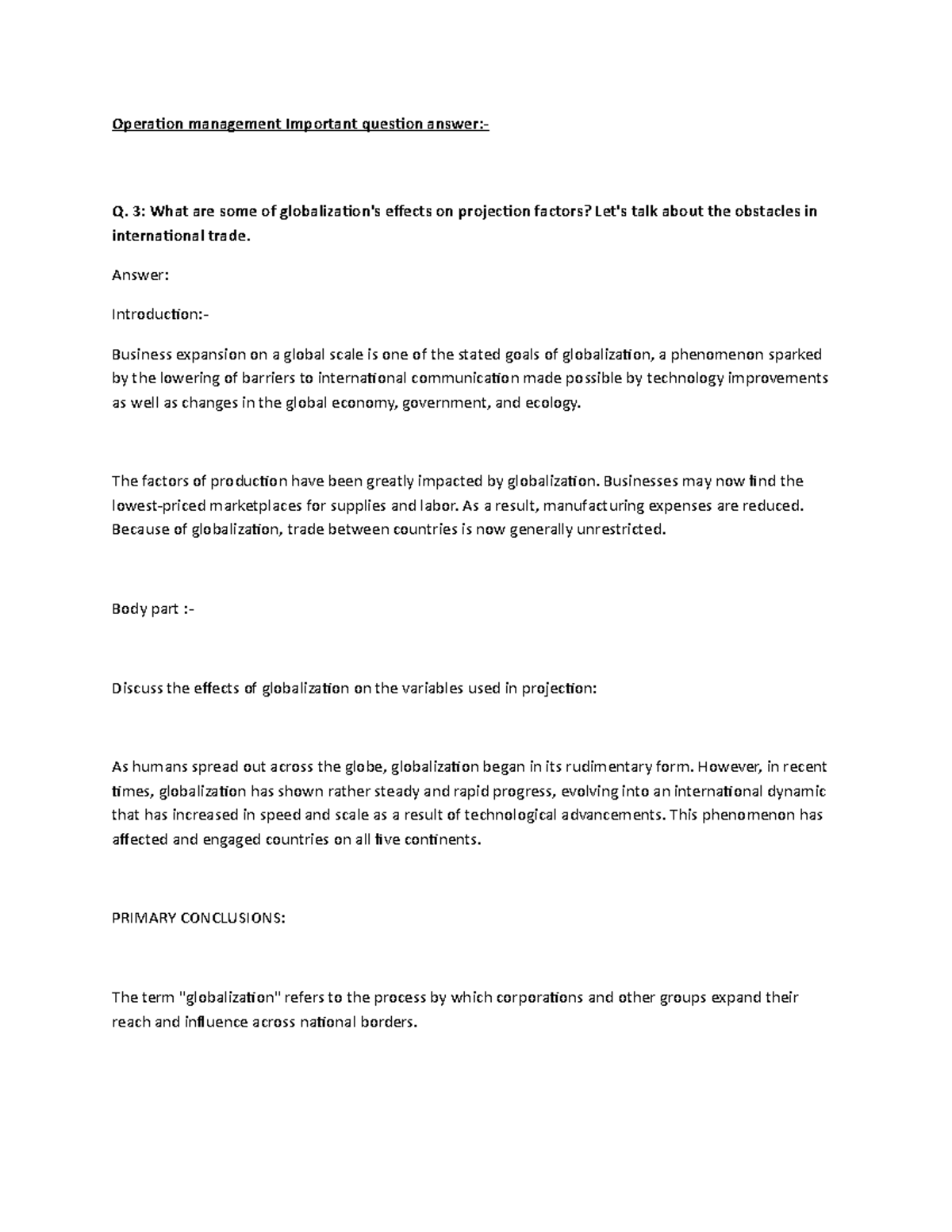 Operation management questions - Operation management Important ...