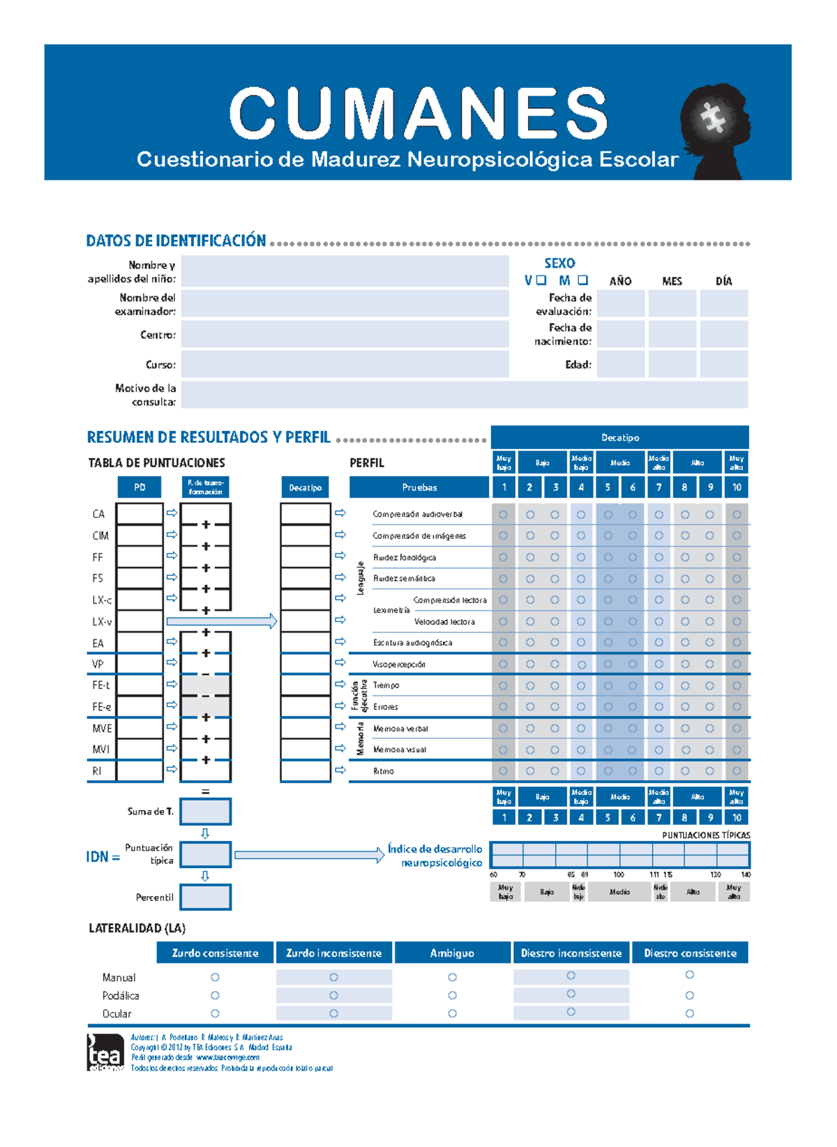 Cumanes- Protocolos-pdf - CUMANES Cuestionario de Madurez Neuropsicológica Escolar Nombre y ...
