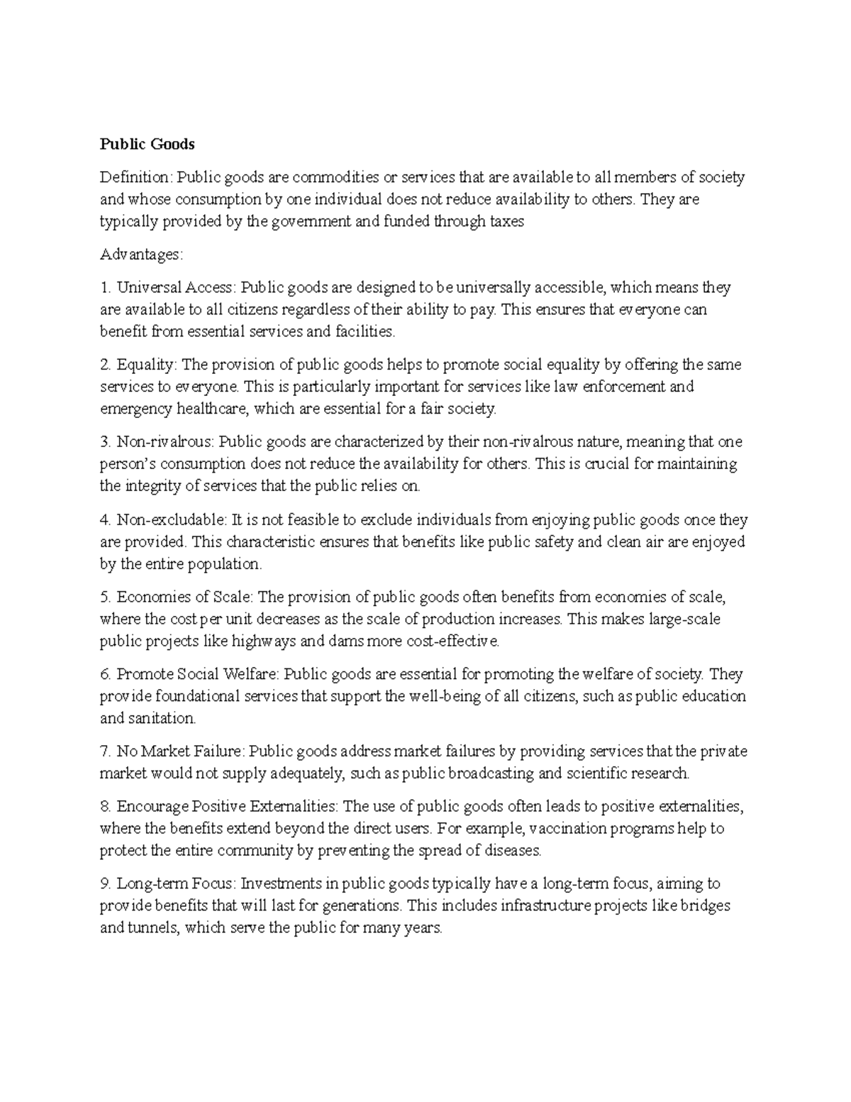 PFM Coursework - Public Goods Definition: Public goods are commodities ...