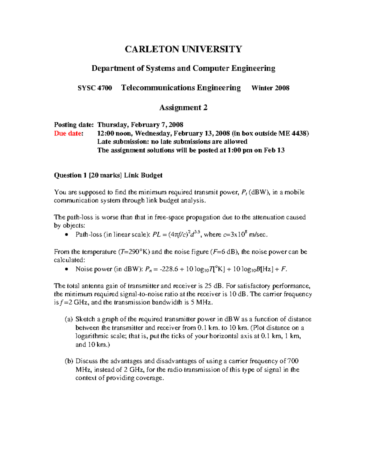 Practice exam 13 February 2008, Questions and answers - CARLETON UNIVERSITY Department of ...