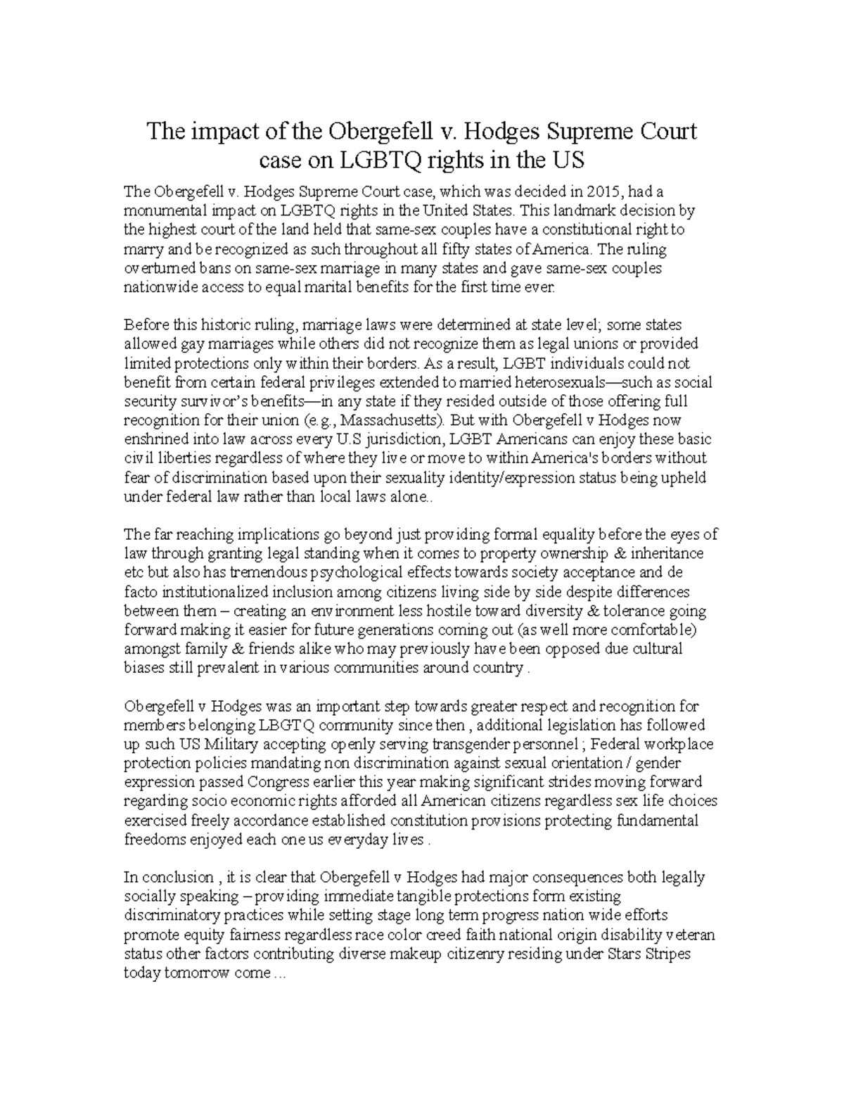 The impact of the Obergefell v. Hodges Supreme Court case on LGBTQ ...