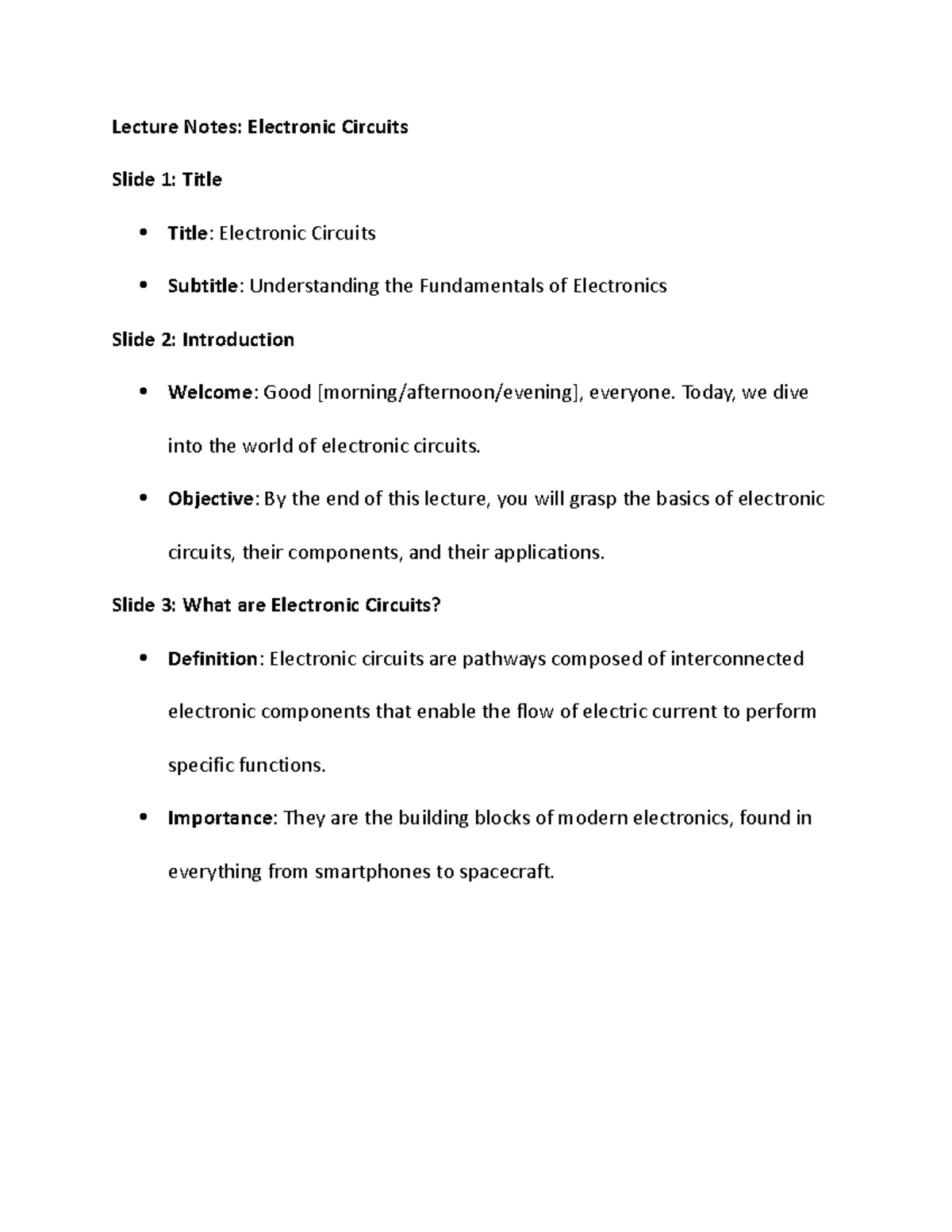 Lecture Notes- Electronic Circuits - Lecture Notes: Electronic Circuits ...