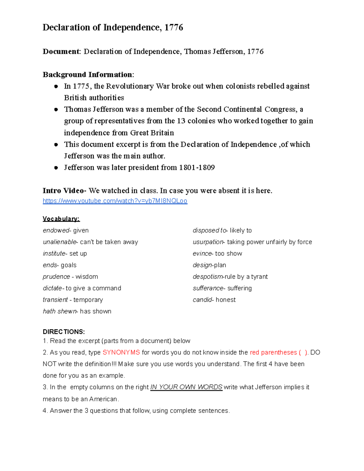 Declaration of Independence Analysis 2022 - Declaration of Independence ...