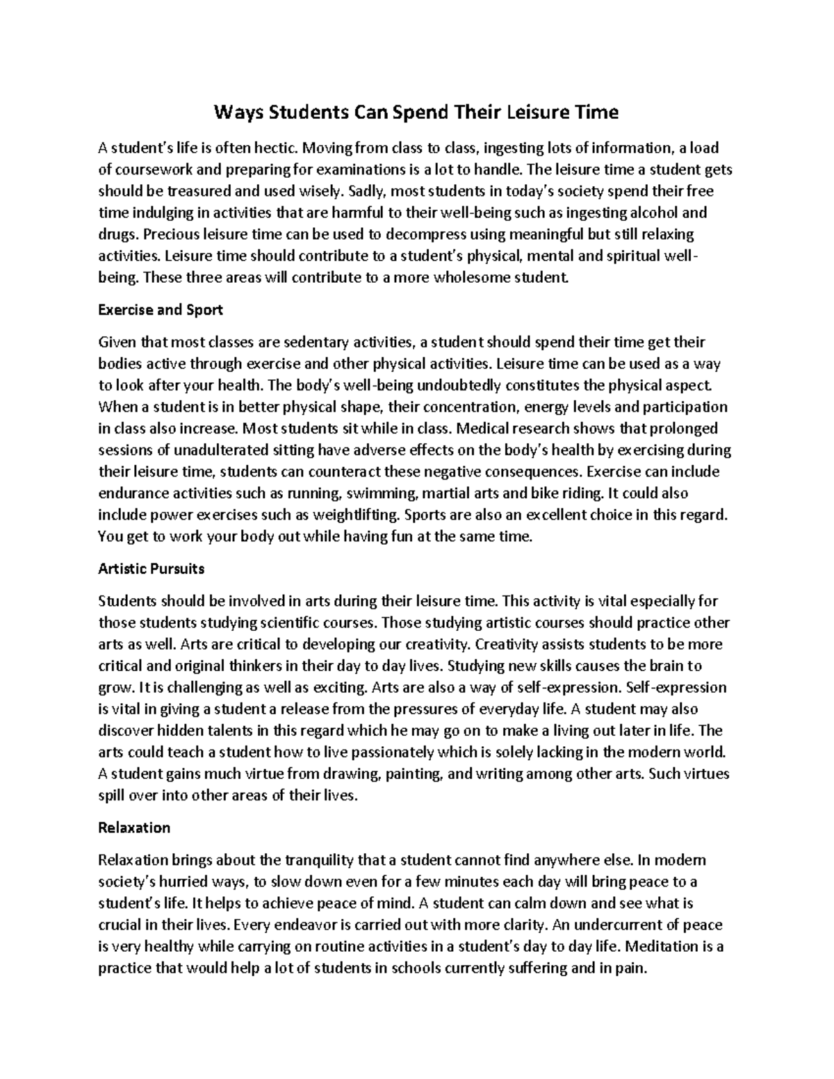 Ways students can spend their leisure time - Ways Students Can Spend ...