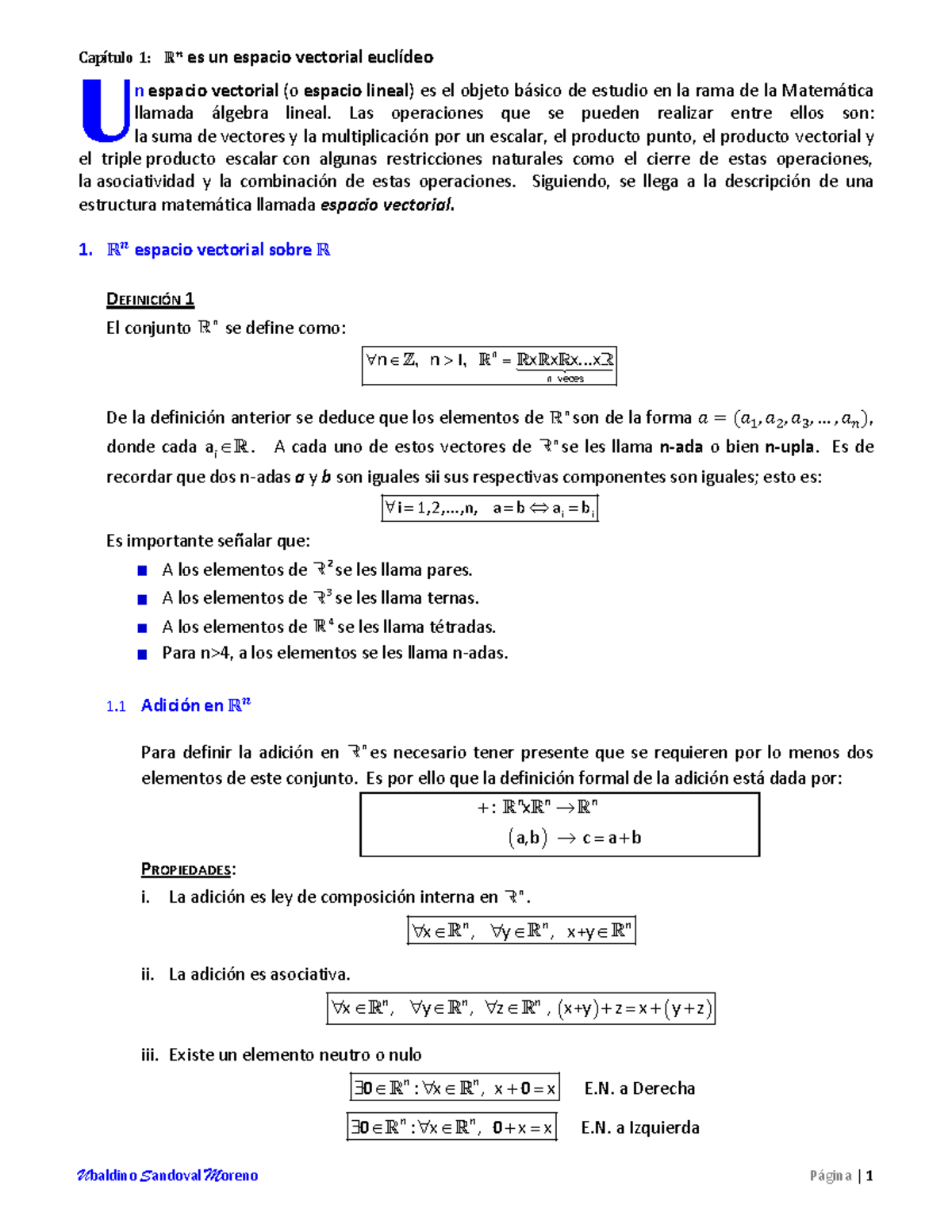 Espacio Vectorial Mejorado - n espacio vectorial (o espacio lineal) es ...