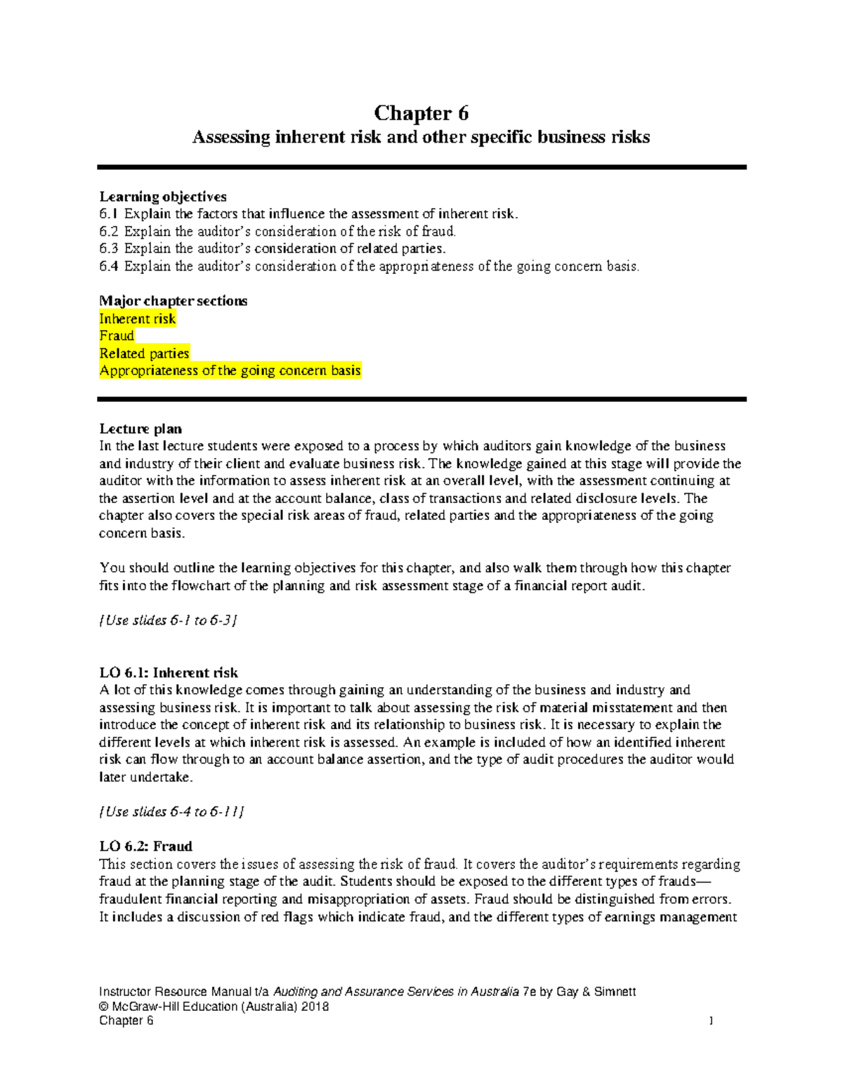Chapter 6 Topic 5 Assessing inherent risk and other specific business ...