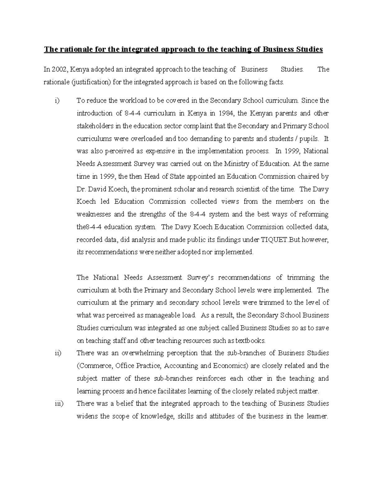 Notes- Topic 5 - The rationale for the integrated approach to the ...