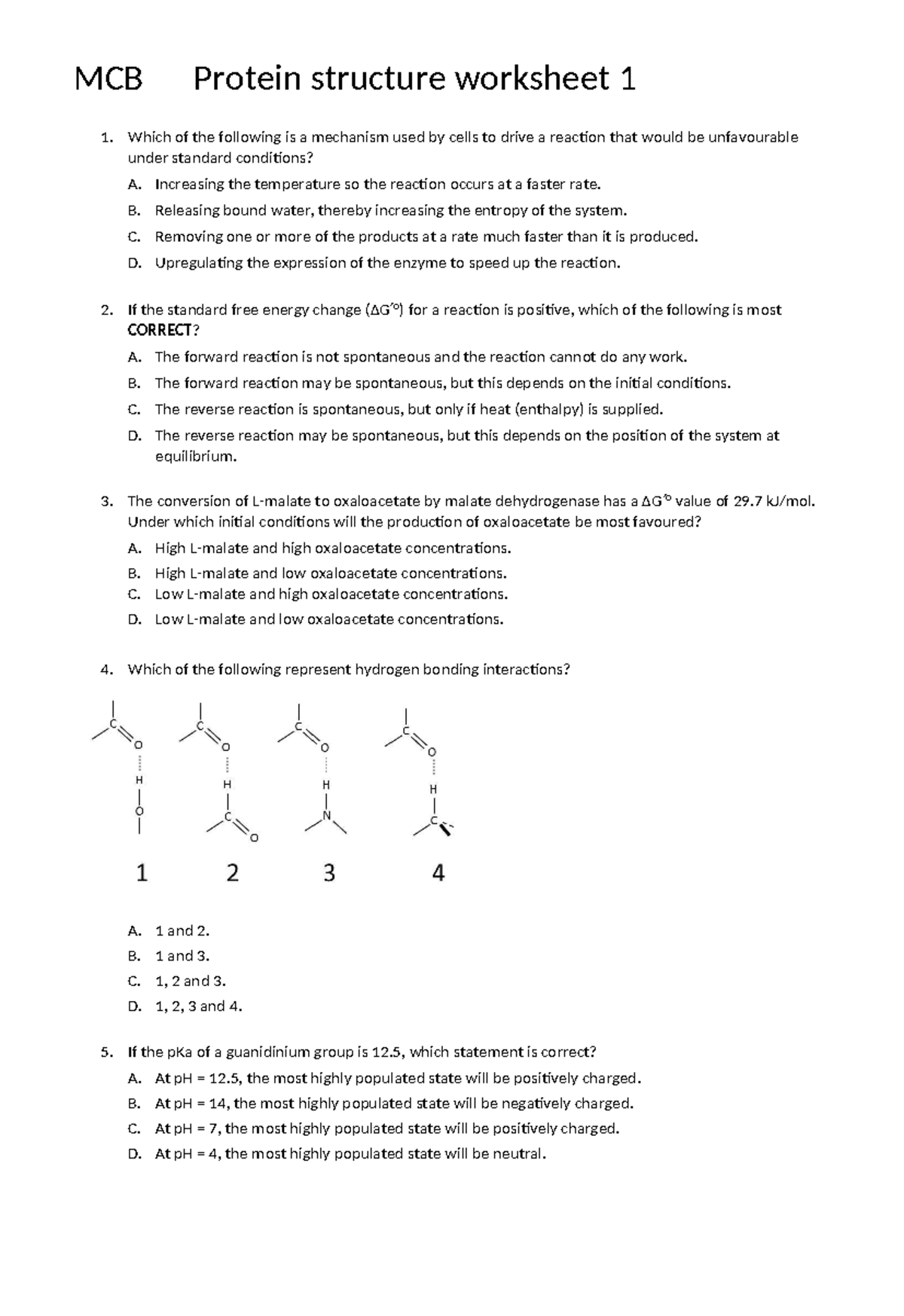Protein Structure worksheet 1 - Increasing the temperature so the ...