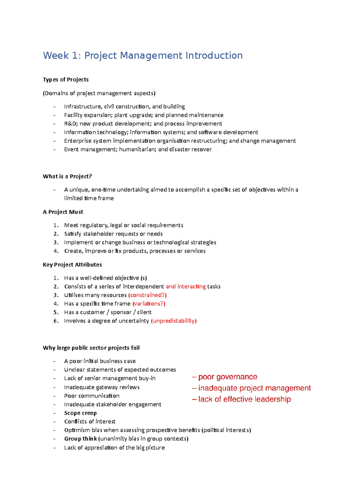 ENGG461 Lecture Notes - Week 1: Project Management Introduction Types ...