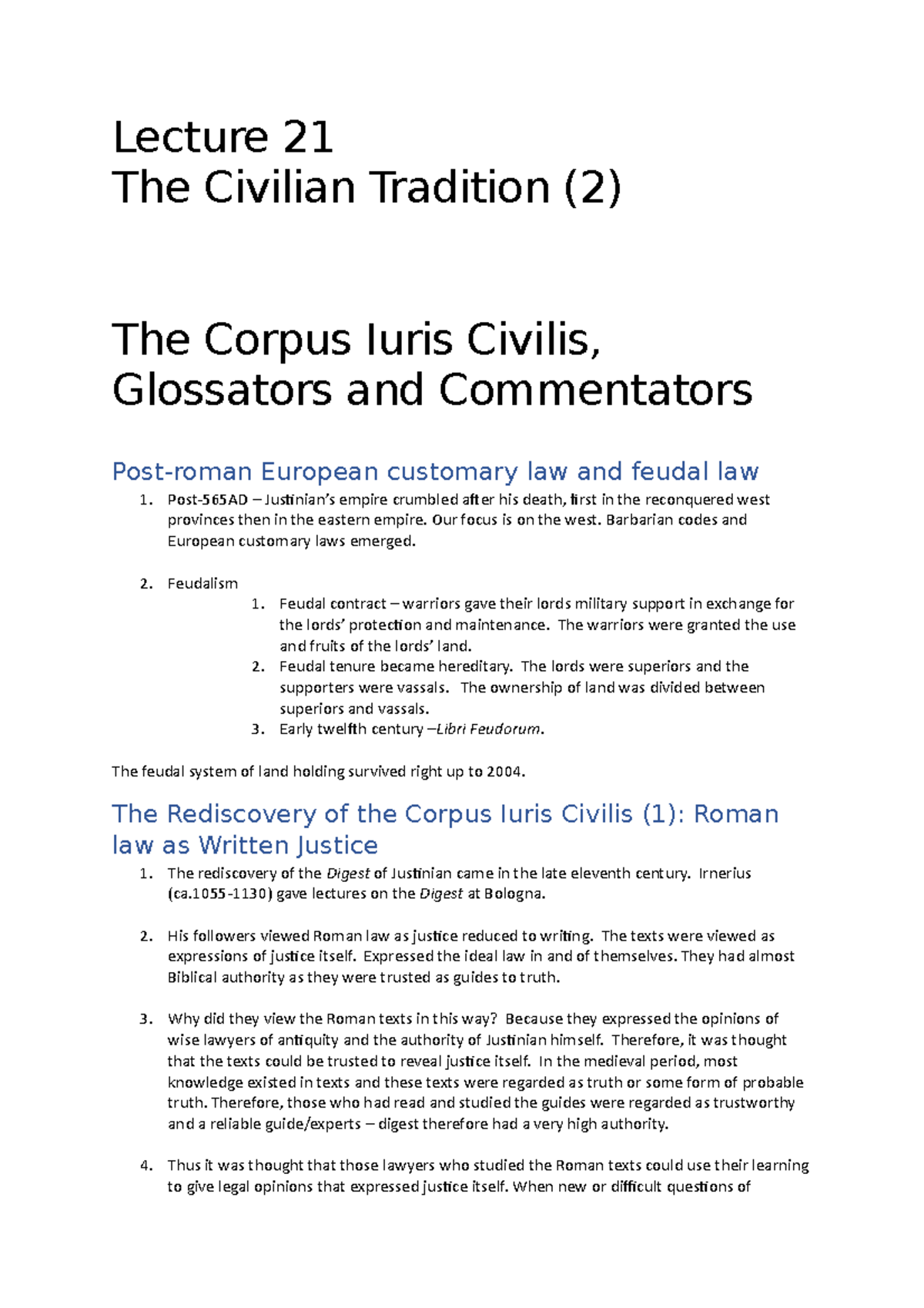 The Civilian Tradition (2) - The Corpus Iuris Civilis, Glossators and ...