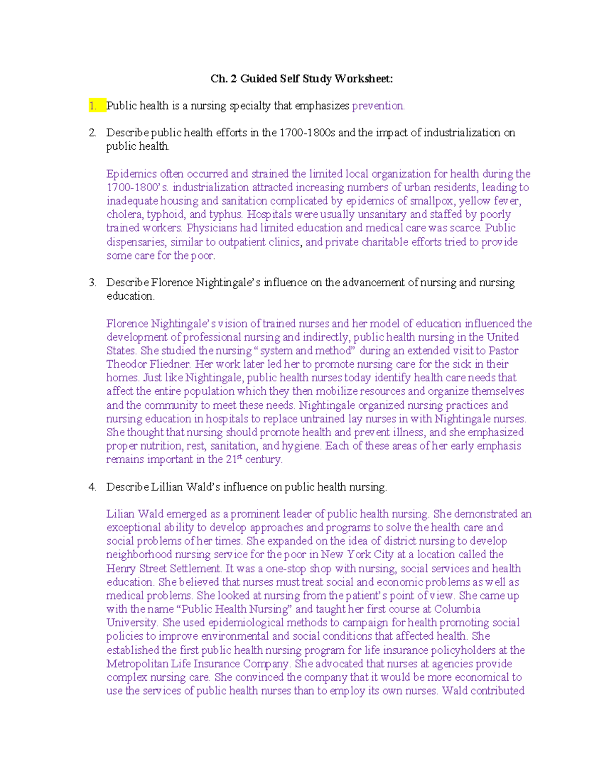 Ch2 worksheet - Ch. 2 Guided Self Study Worksheet: Public health is a ...