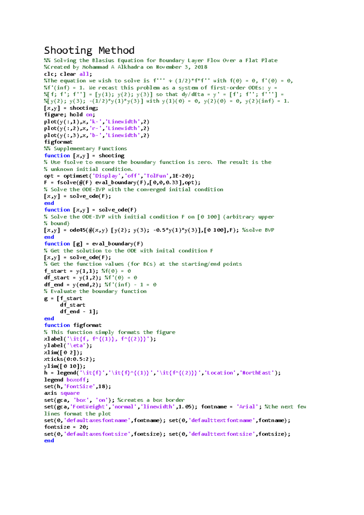 Programs - Shooting Method %% Solving the Blasius Equation for Boundary ...