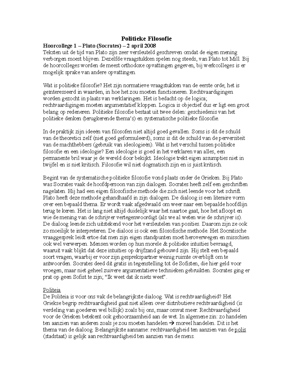 Samenvattingpolitiekefilosofie - Politieke Filosofie Hoorcollege 1 ...
