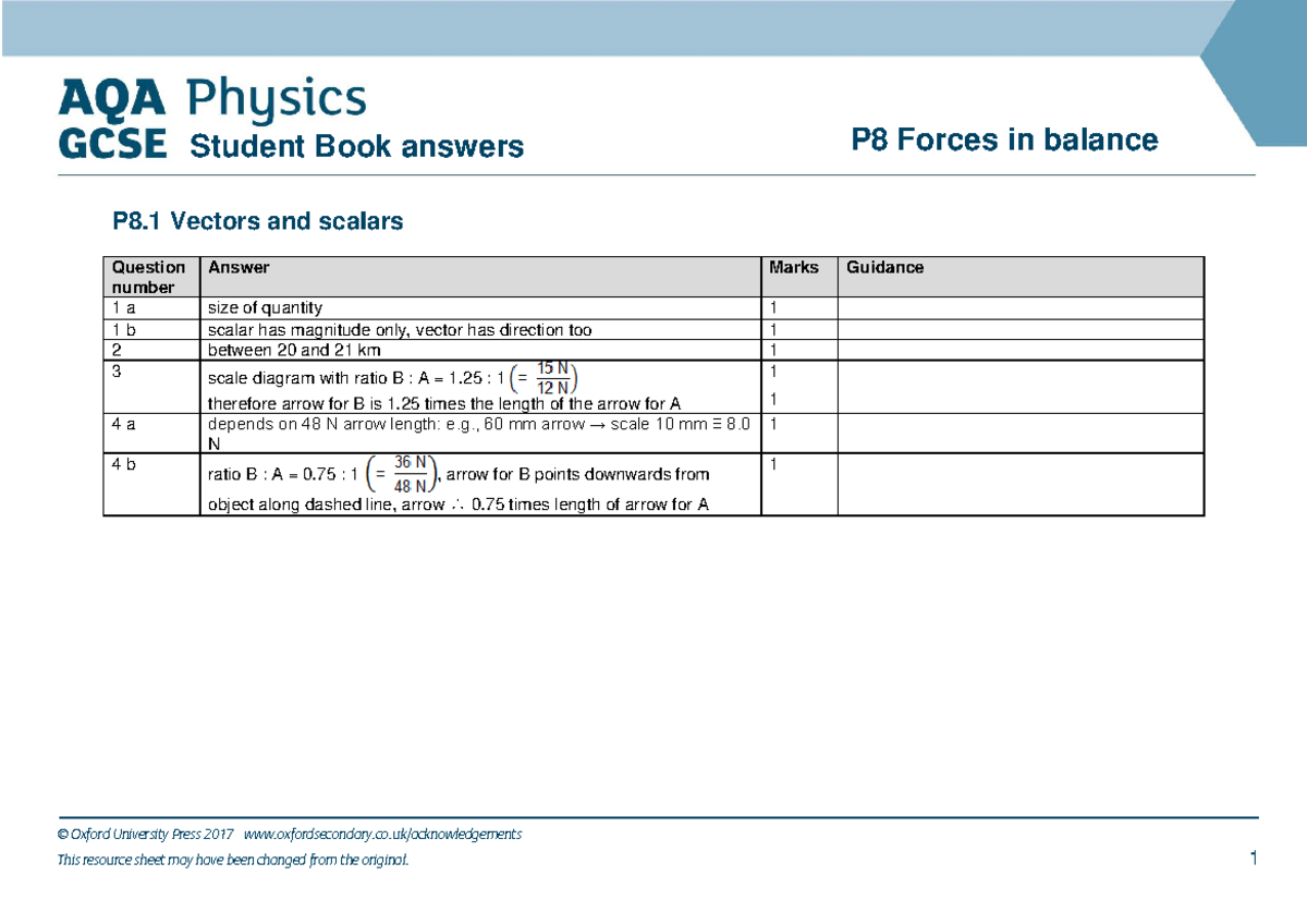 Answers to in text questions - P8 Vectors and scalars Question number ...