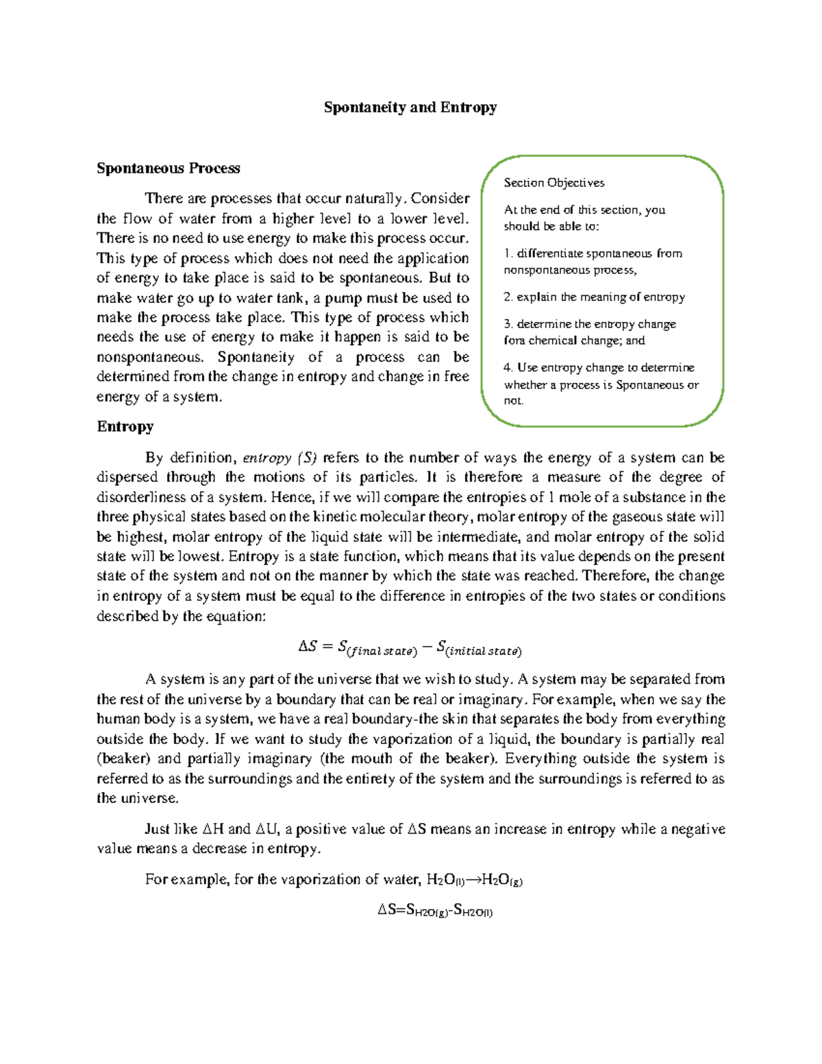 Week 011-012 Chemical Thermodynamics - Spontaneity and Entropy ...