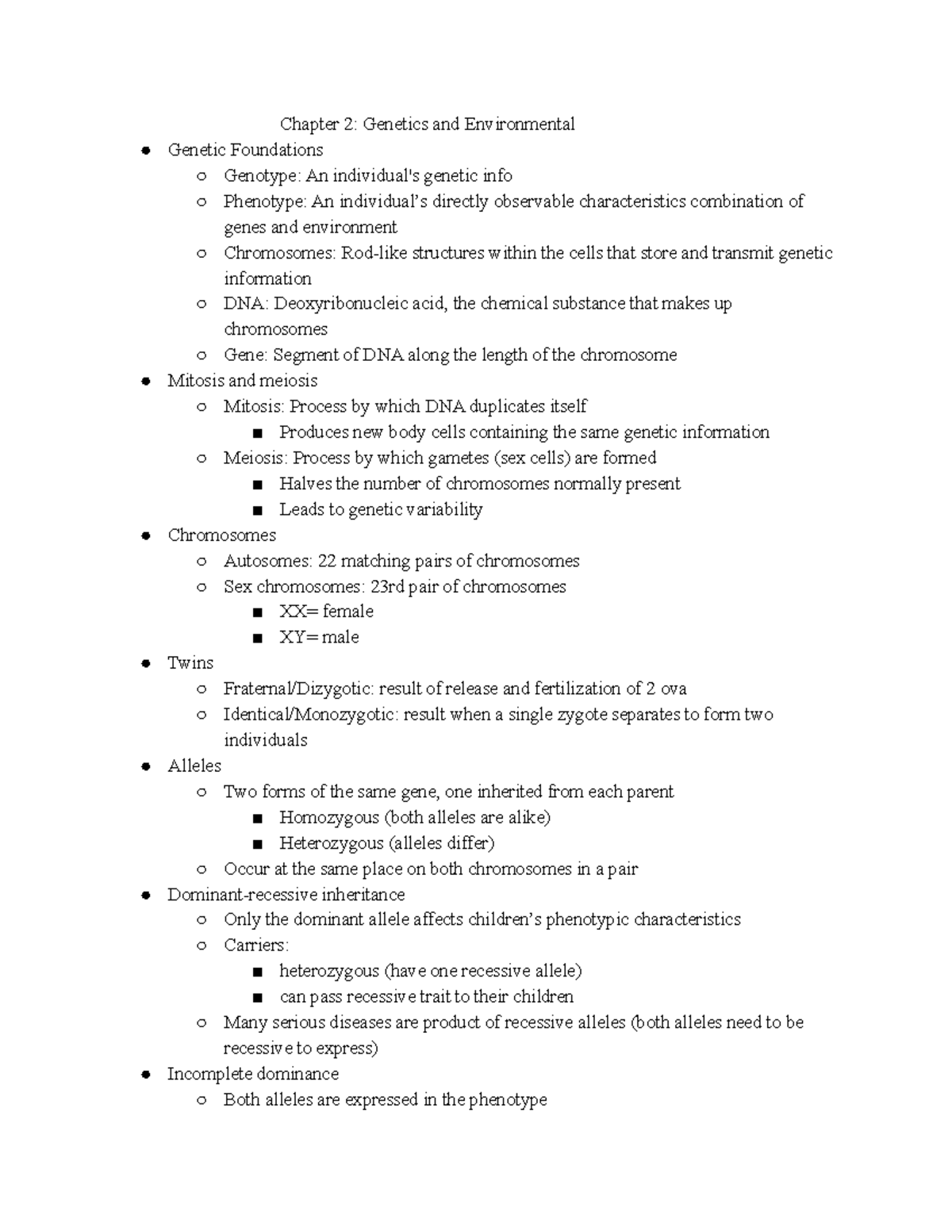 genetics and environmental - Chapter 2: Genetics and Environmental ...