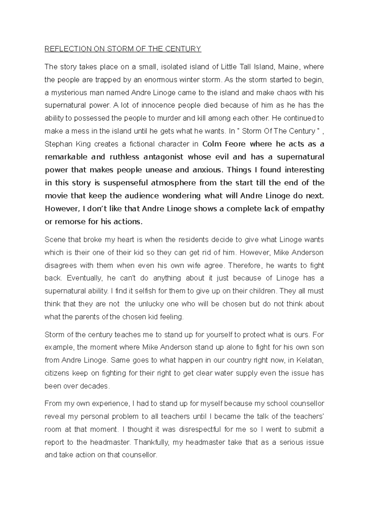 Reflection ON Storm OF THE Century - REFLECTION ON STORM OF THE CENTURY ...