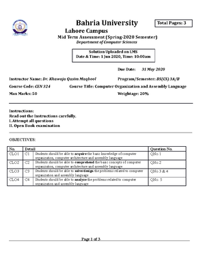 CAO Lab Manual - LAB MANUAL Computer Architecture & Organization Course ...