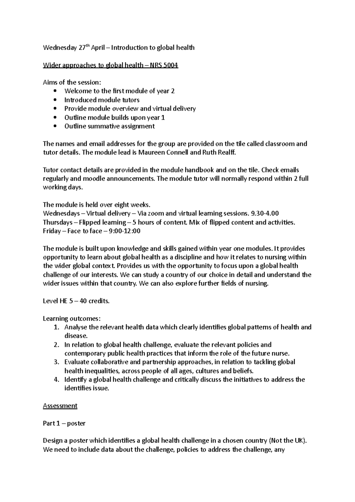 27.04.22 - Introduction to global health - Wednesday 27th April ...