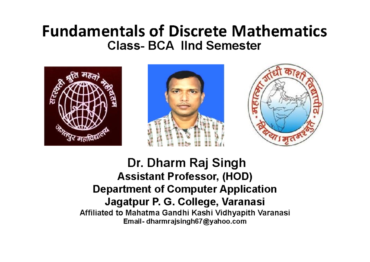 Discrete Math. Boolean 2 Module 2 BCA IIsem Dr. Dharm Raj Singh - Fundamentals of Discrete - Studocu