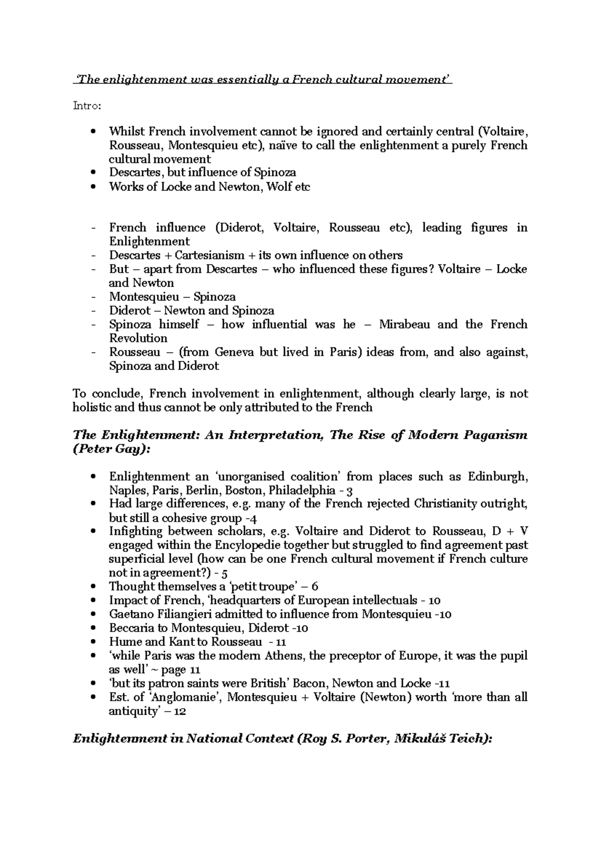 E Notes - ‘The enlightenment was essentially a French cultural movement ...