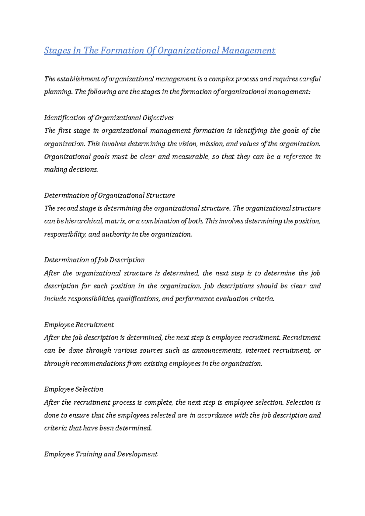 Stages In The Formation Of Organizational Management - The following ...