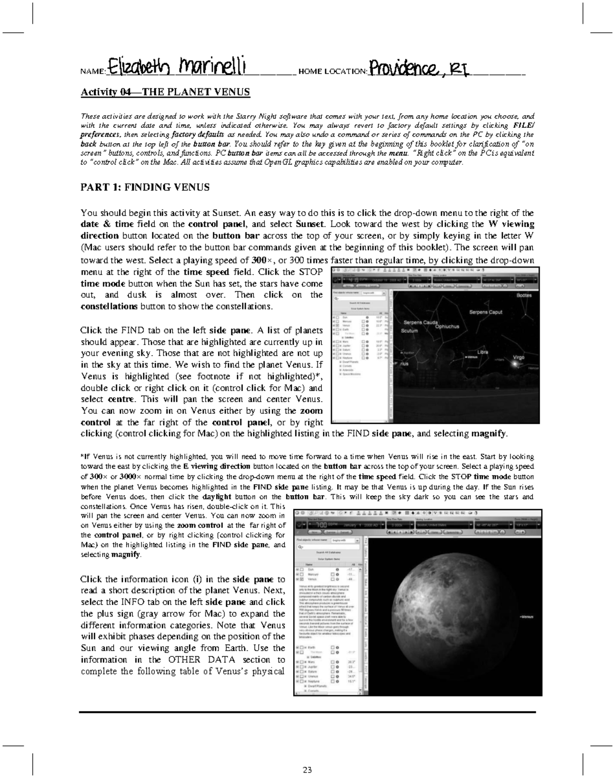 Sn 4 venus word - NAME ...