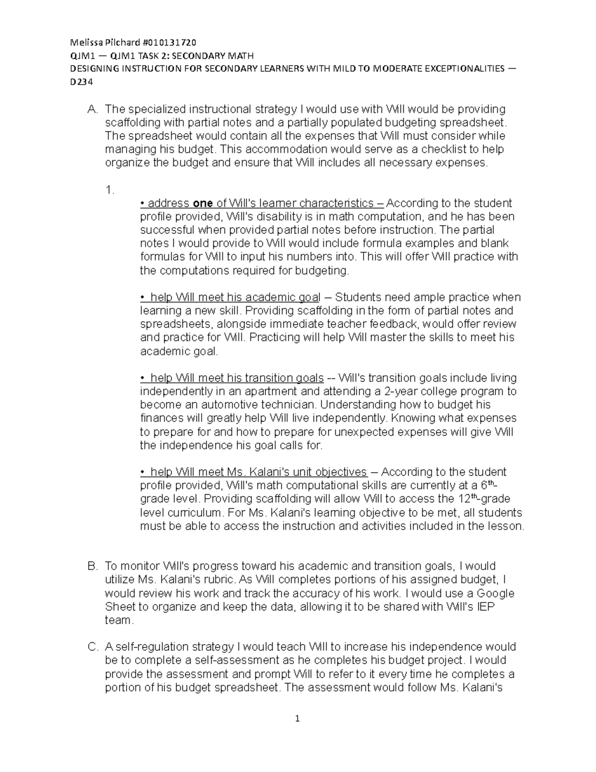 D234 Task 2 - passed - Melissa Pilchard QJM1 — QJM1 TASK 2: SECONDARY ...