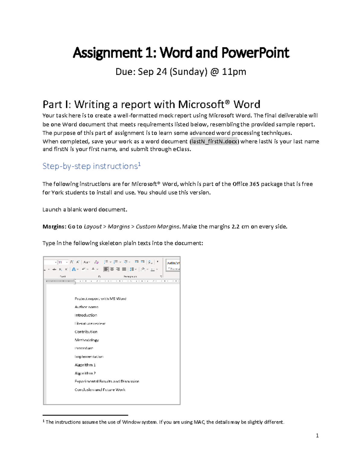 Assignment 1 (19) - easy - Assignment 1 : Word and PowerPoint Due: Sep ...